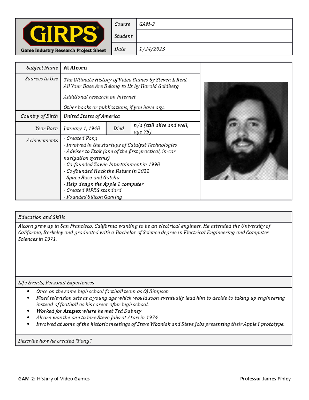 GAM 21 Case Study: The Legacy of Al Alcorn in Game Design - Studocu