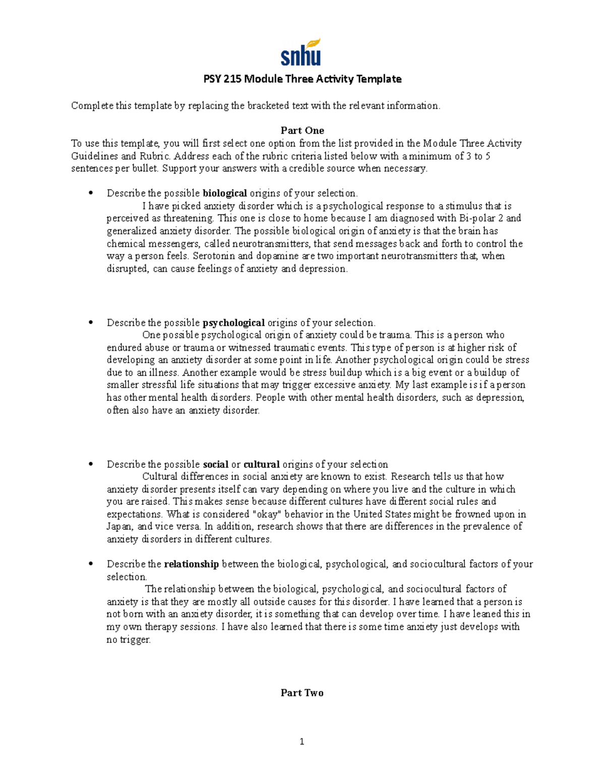 PSY 215 Module Three Activity Template - PSY 215 Module Three Activity ...