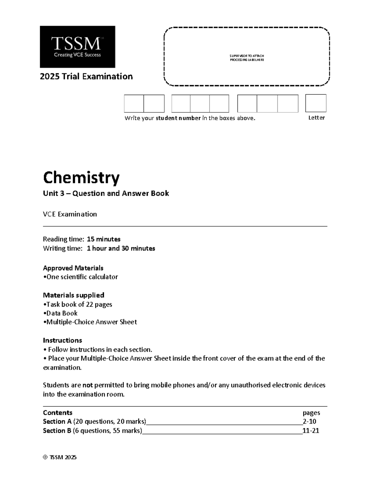 2025 VCE Chemistry Unit 3 Trial Exam Question Book - Studocu