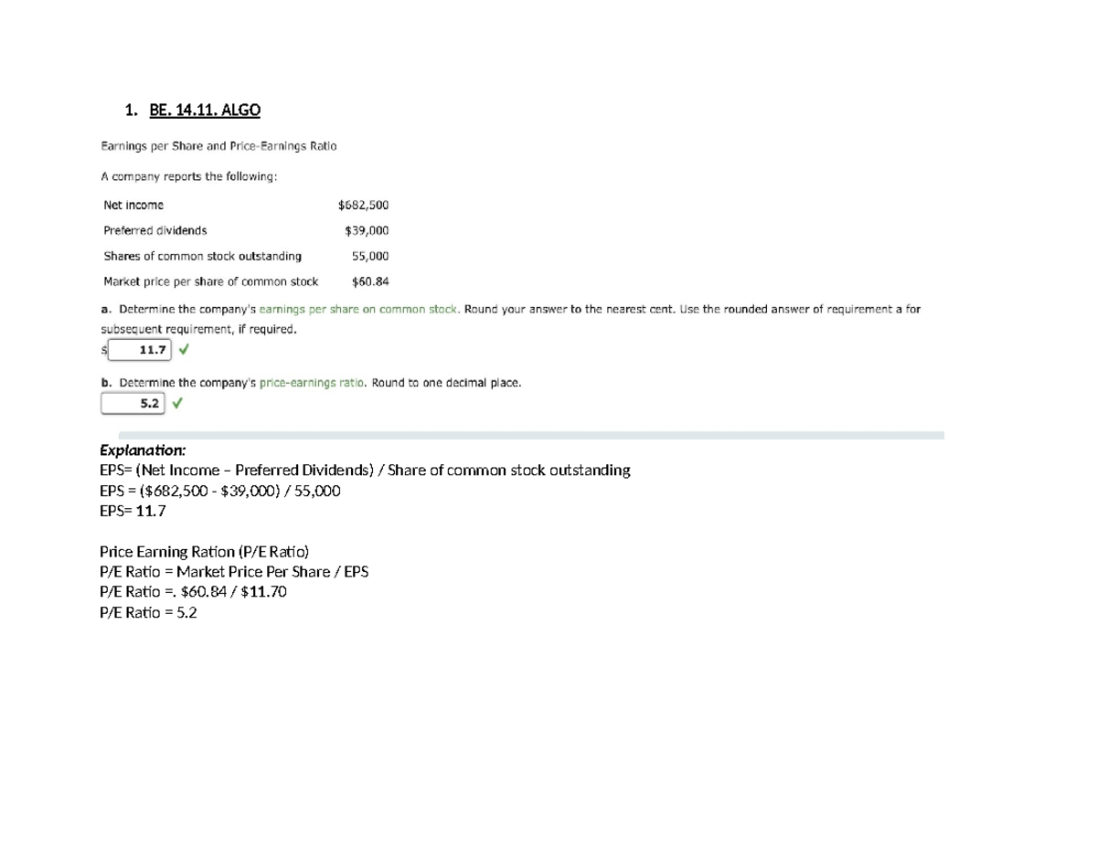 7-1 Problem Set: BE.14 Algorithm Solutions and Calculations - Studocu
