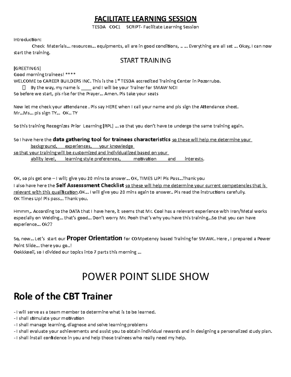 FLS COC1 Script: Facilitating Learning Session Overview - Studocu