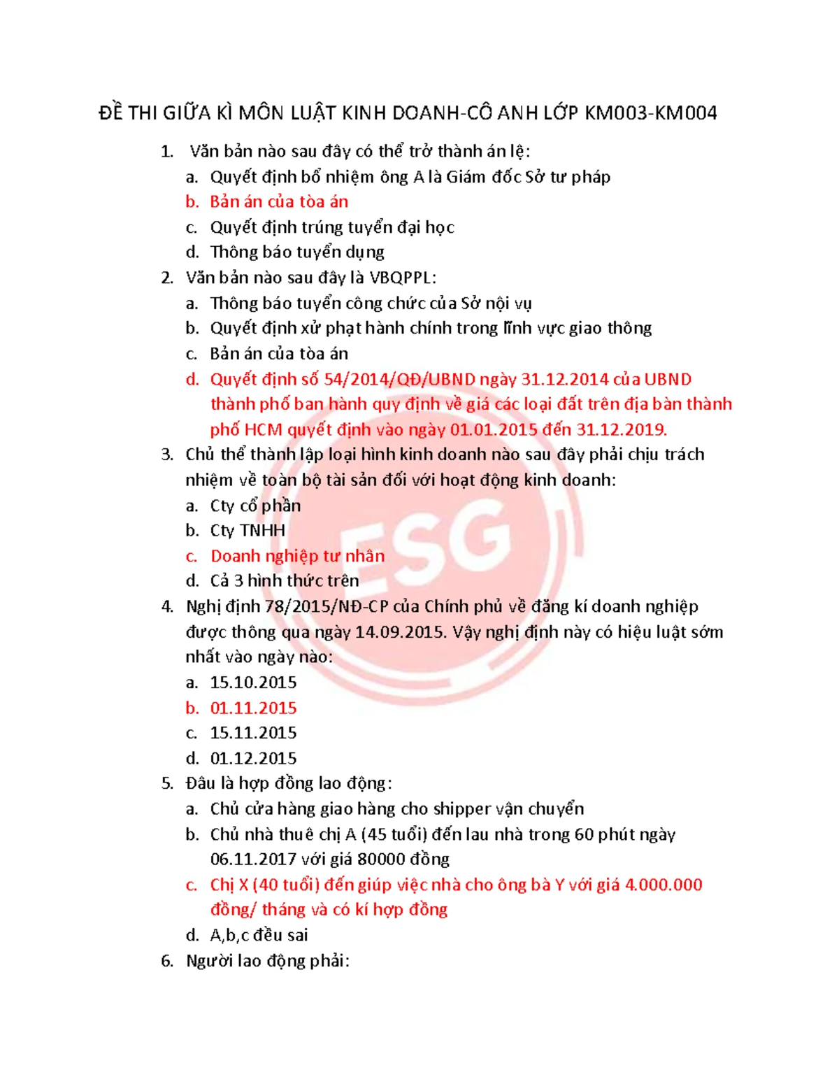 ĐỀ CUỐI KỲ LUẬT KINH Doanh full bài giải - doanh ĐỀ CUỐI KỲ LUẬT KINH DOANH ĐỀ 1 Đề thi và bài ...