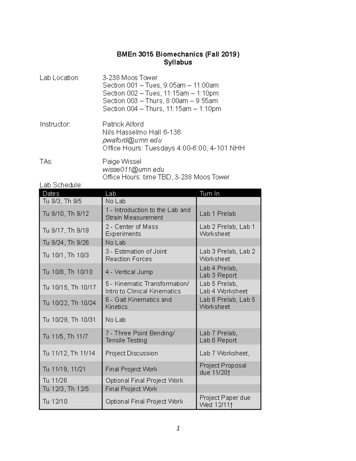 0 Syllabus - Lecture notes 2 - BMEn 3015 Biomechanics (Fall 2019 ...