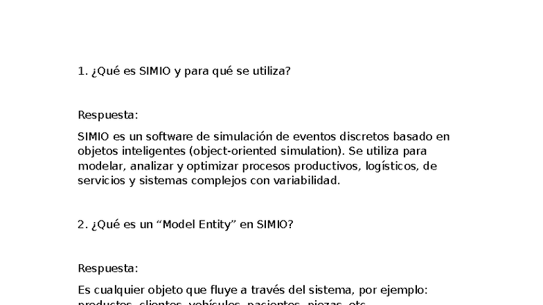 SIMIO: Guía de Uso y Conceptos Clave en Simulación - Studocu