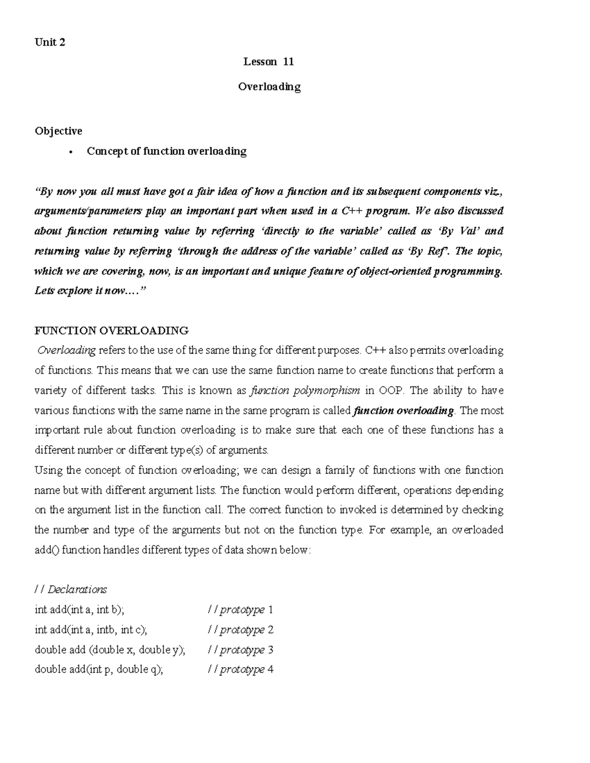 Unit 2 Lesson 11: Understanding function overloading in programming ...