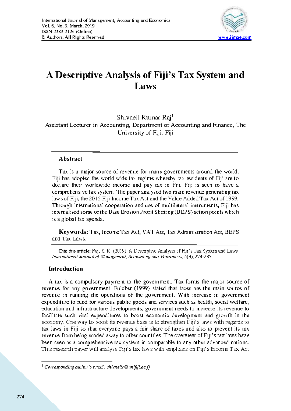 A Comprehensive Descriptive Study of Fiji's Tax System (FINC101) - Studocu