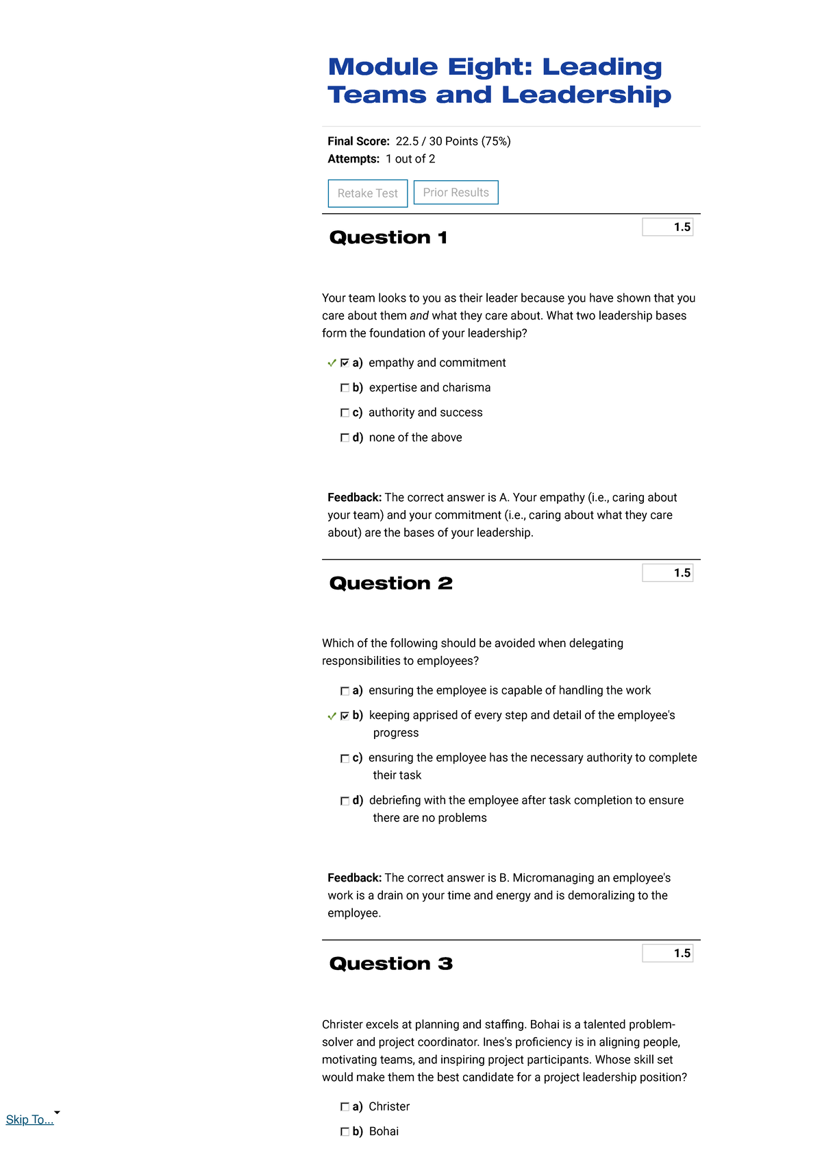 Mod 8 Leadership Assessment: Key Insights and Answers Guide - Studocu