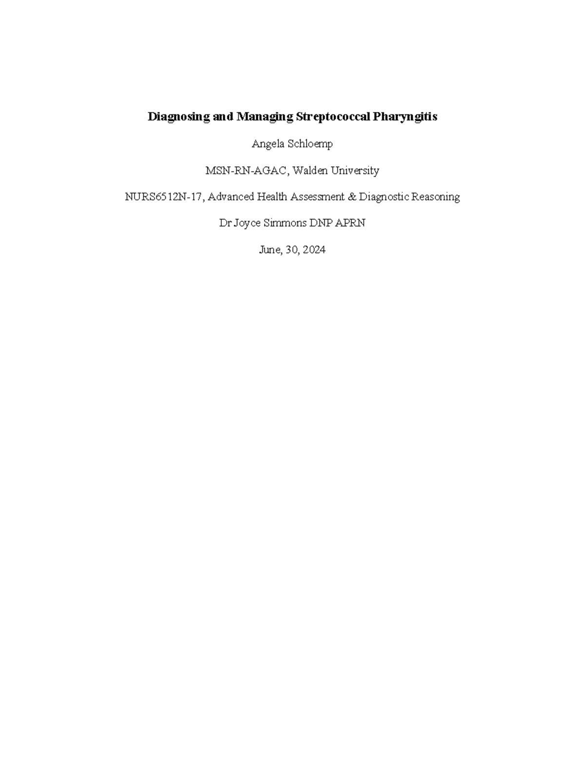 NURS6512N-17 Final Exam: Diagnosing & Managing Streptococcal ...
