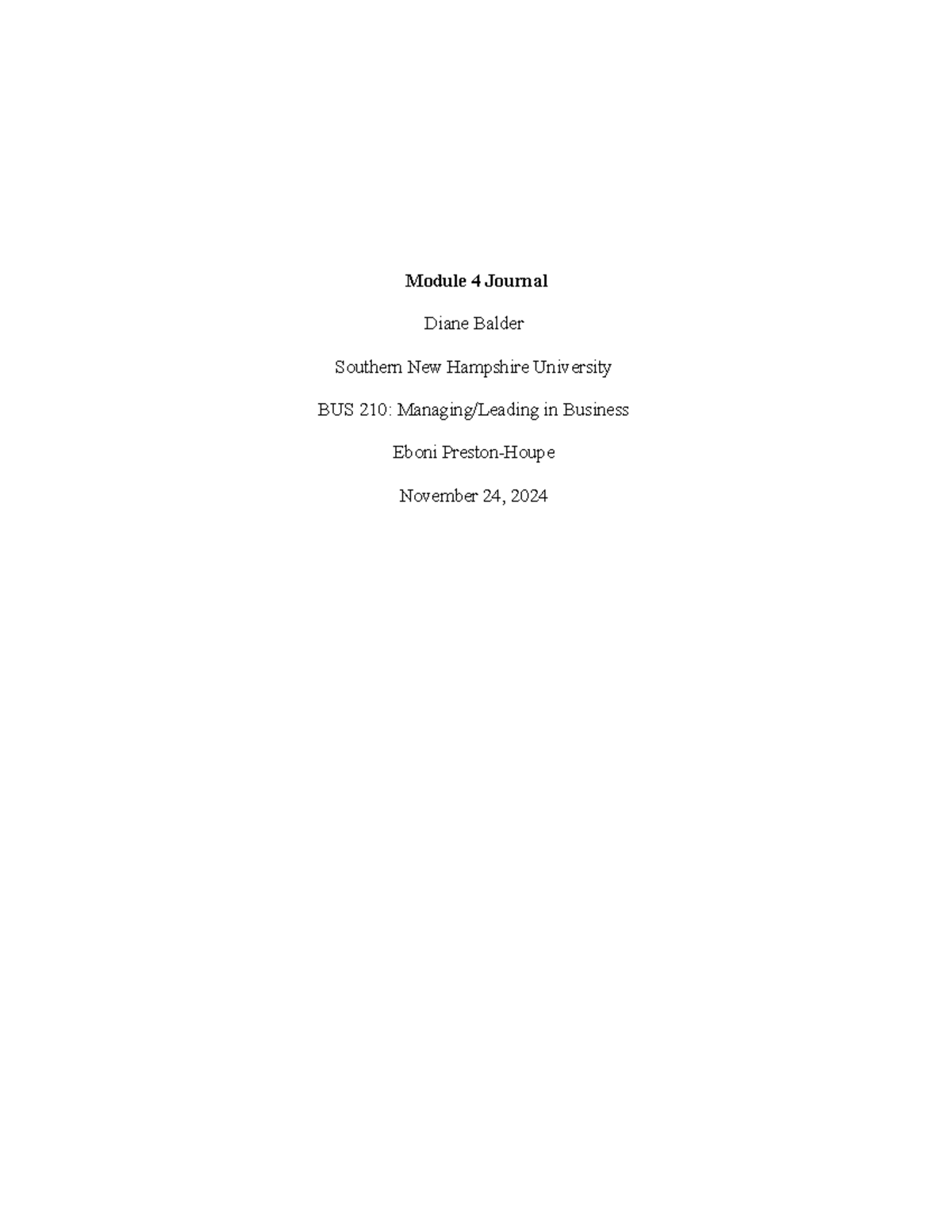 Module 4 Journal - Module 4 Journal Diane Balder Southern New Hampshire ...