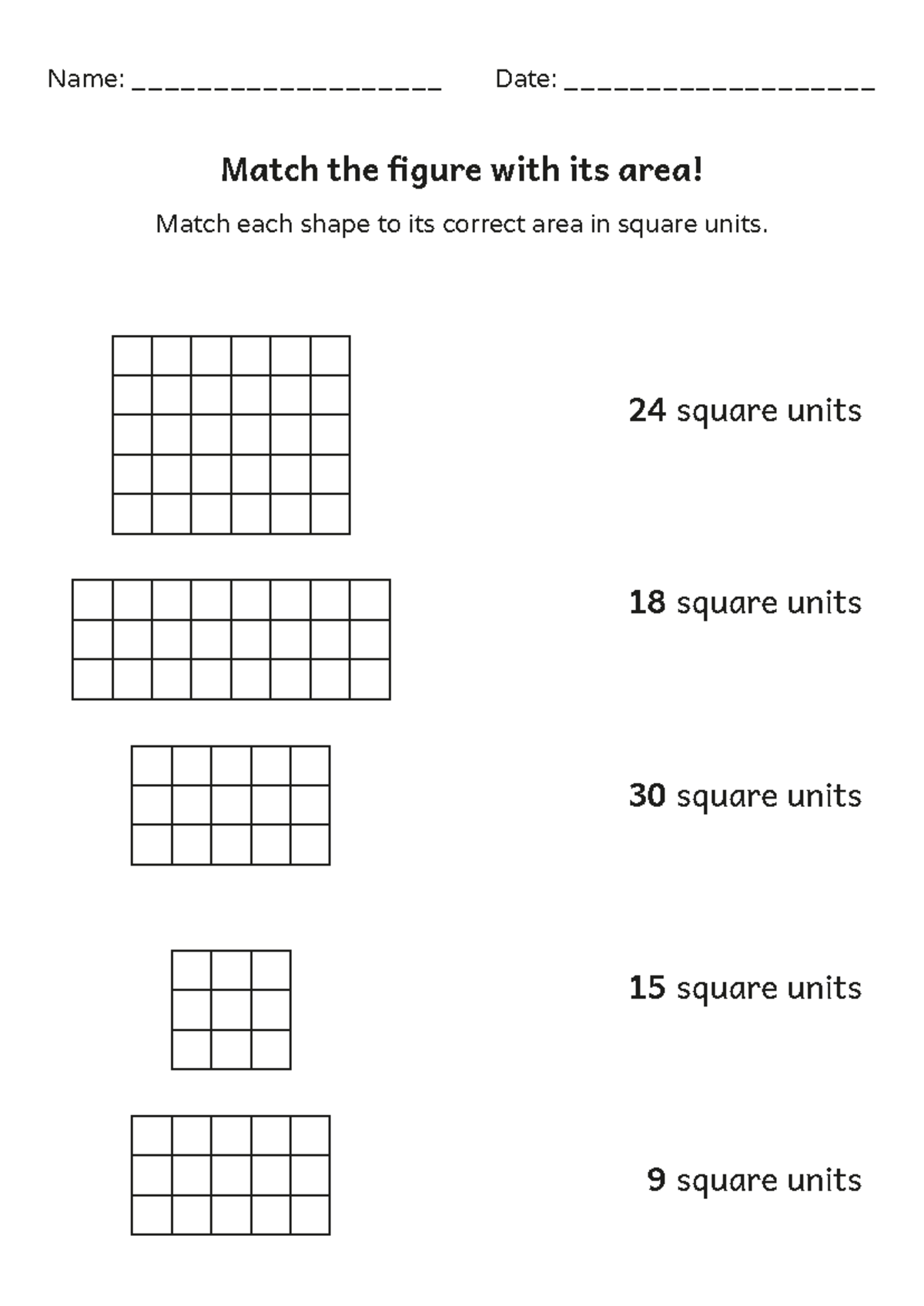 Calculate Area Using Square Units - 3rd Grade Worksheet - Name ...