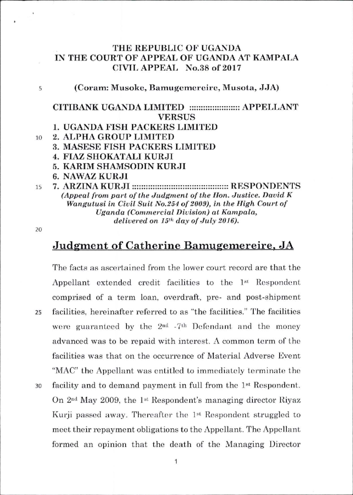 Citibank Uganda Ltd v Uganda Fish Packers Ltd & Others: Civil Appeal No ...