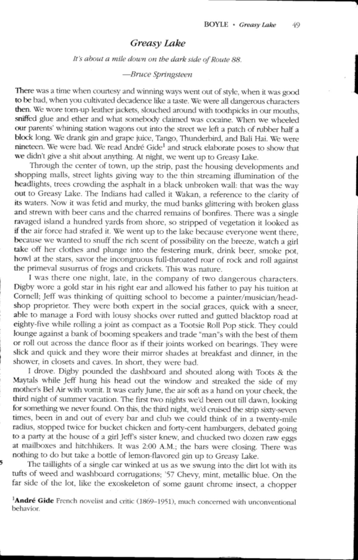 BOYLE Greasy Lake - A Night of Recklessness and Revelation - Studocu