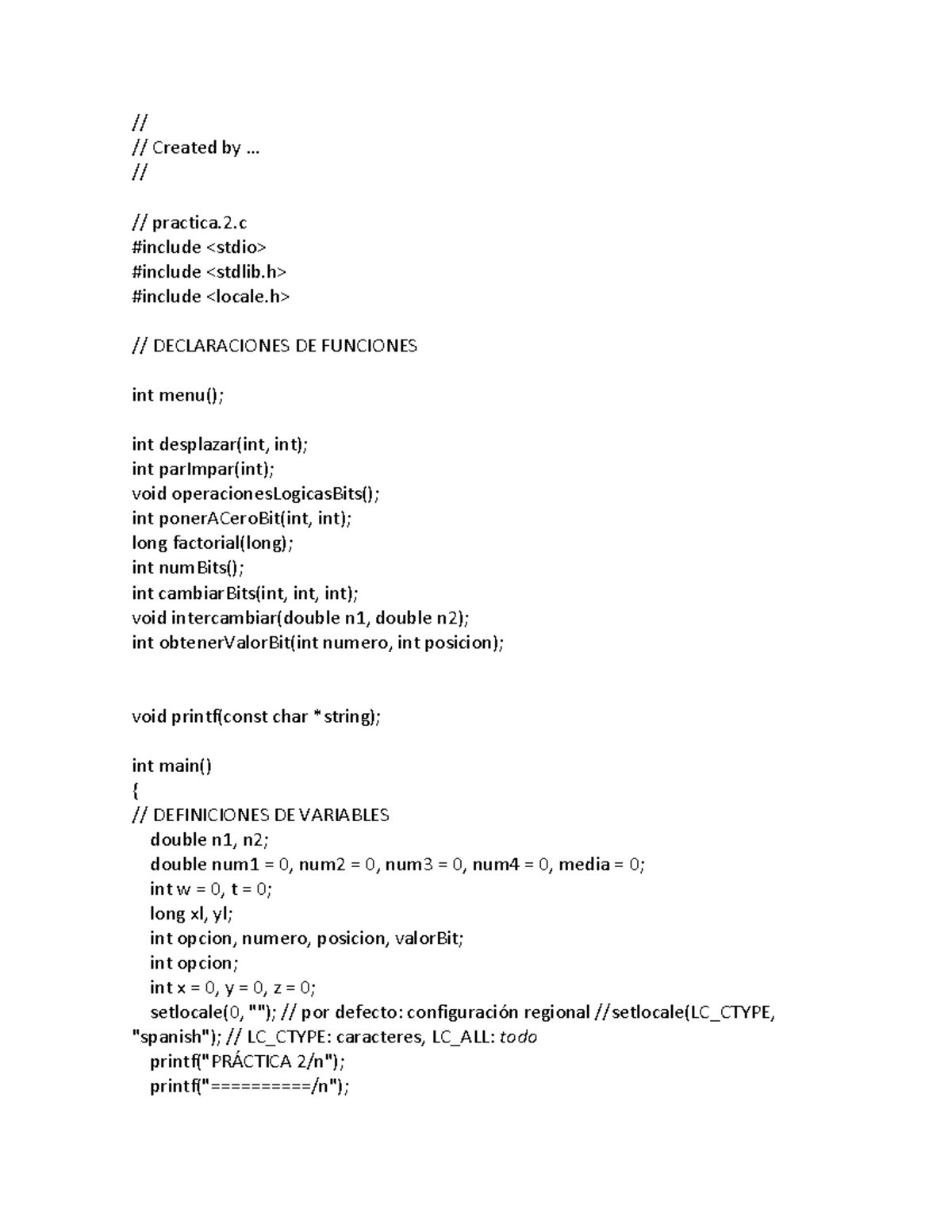 Práctica 2-S - practica 2 laboratorio - // // Created by ... // // practica.2 #include #include ...
