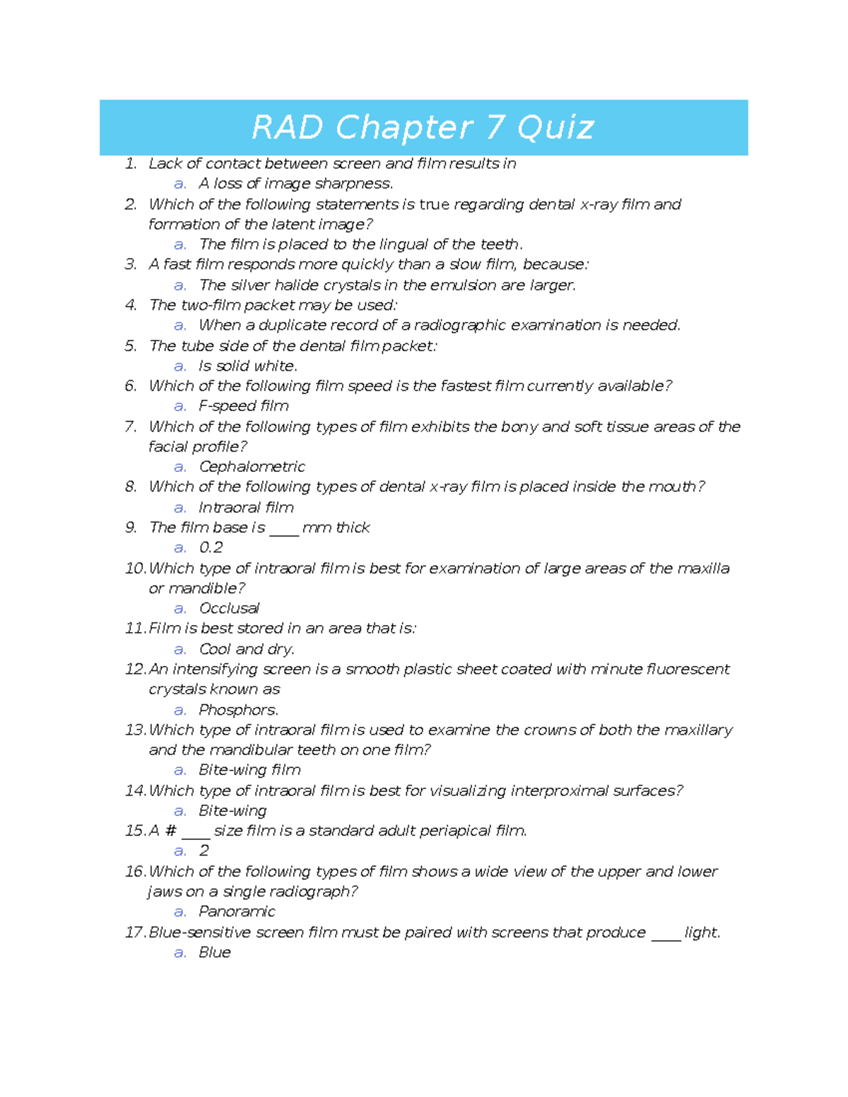 RAD Chapter 7 Quiz - Key Questions and Answers Overview - Studocu