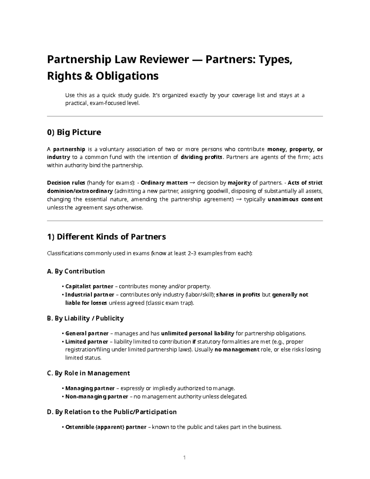 Partnership Law Reviewer (LAW 101): Types, Rights & Obligations Guide ...