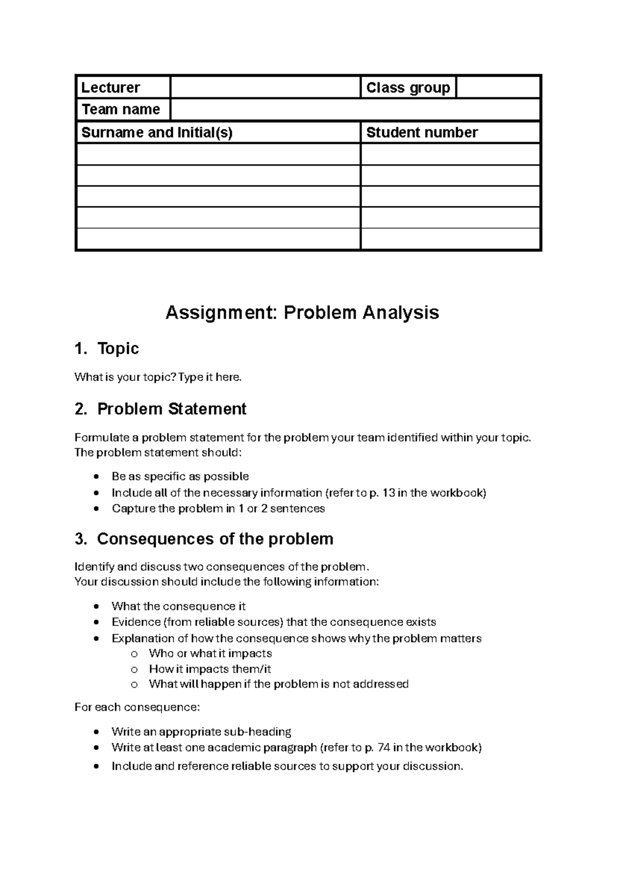 Assignment: Problem Analysis 1 - Template Instructions - Studocu