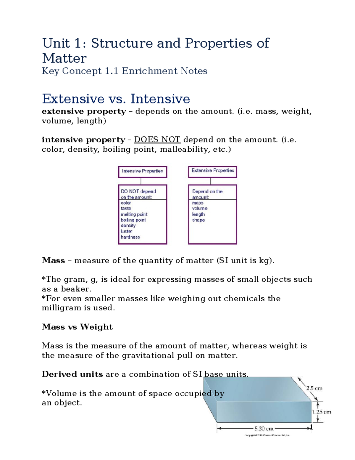 Unit 1: Structure & Properties of Matter - Key Concept 1.1 Enrichment ...