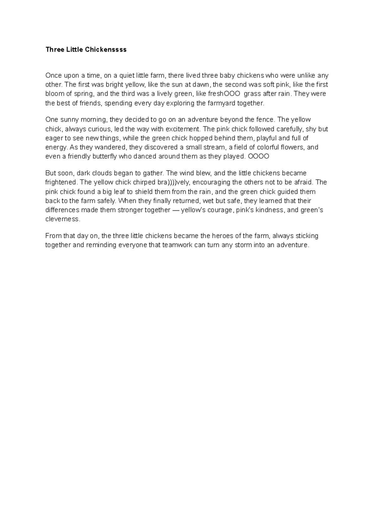 Three Little Chickens: A Tale of Friendship and Adventure - Studocu