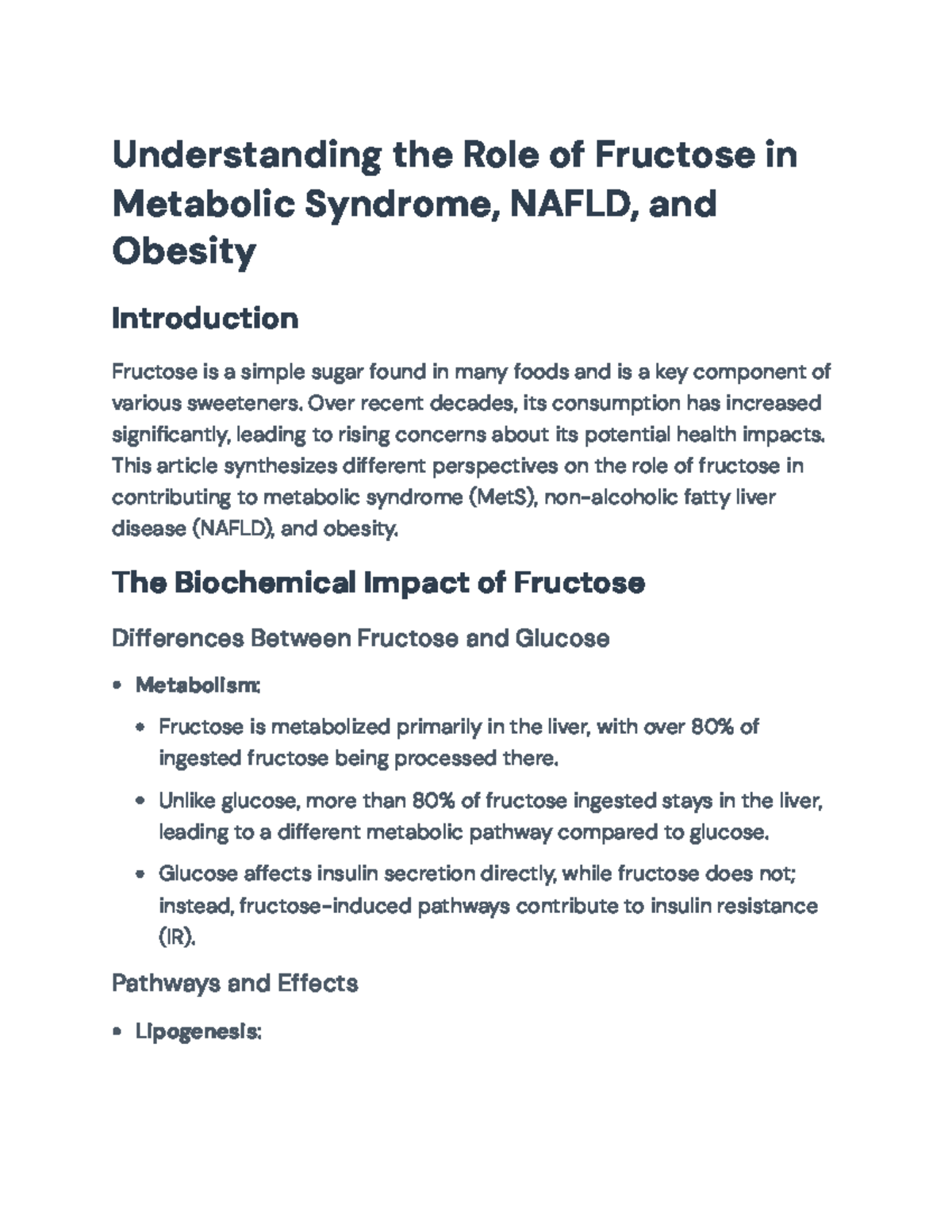 The Impact of Fructose on Metabolic Syndrome, NAFLD, and Obesity ...