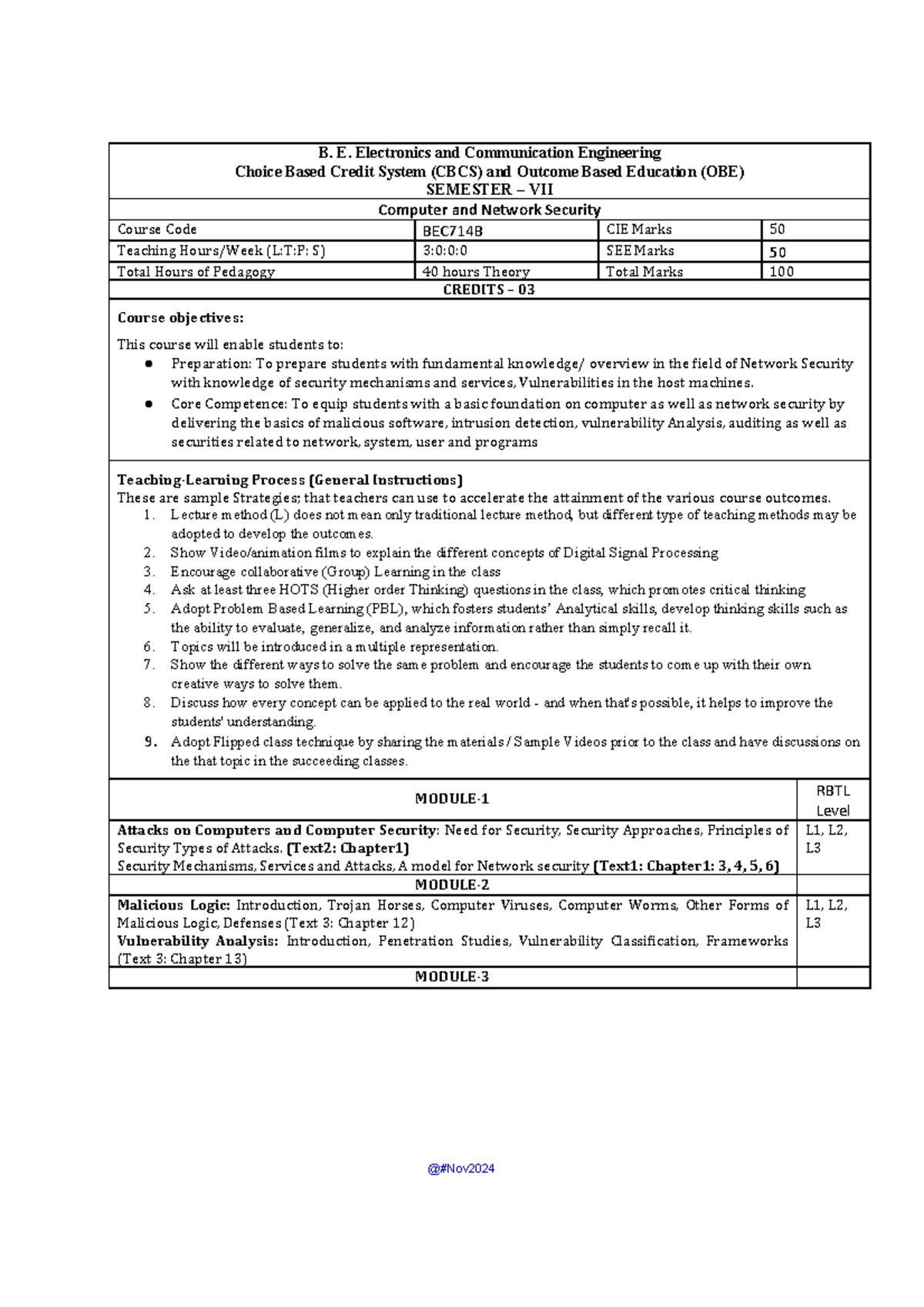 BEC714B: Computer and Network Security Course Overview and Assessment Guide - Studocu
