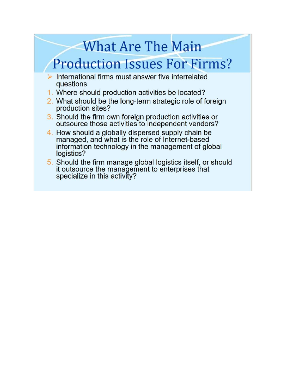 Chapter 17: Production & Logistics Issues in International Firms - Studocu