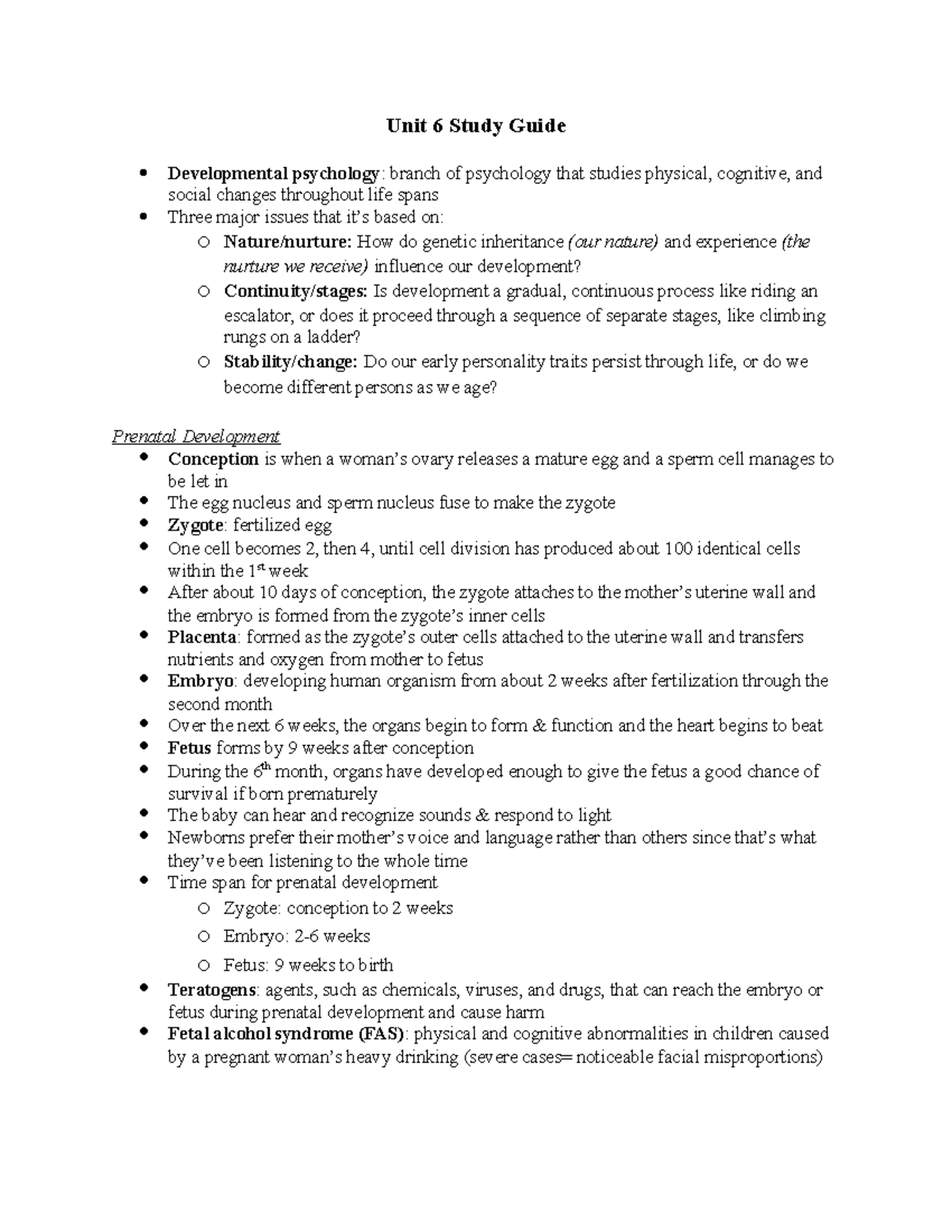 Unit 6 - AP Psych notes - Unit 6 Study Guide Developmental psychology ...