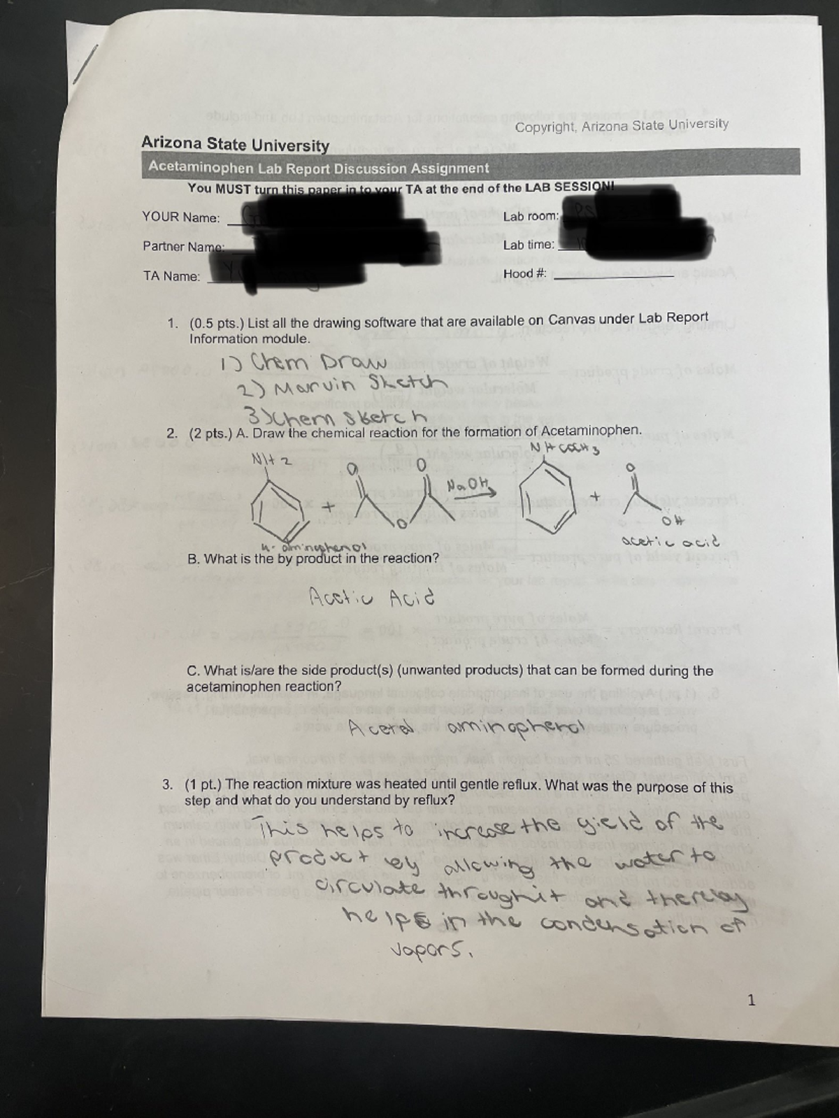 Acetaminophen lab report disscussion - Copyright, Arizona State ...