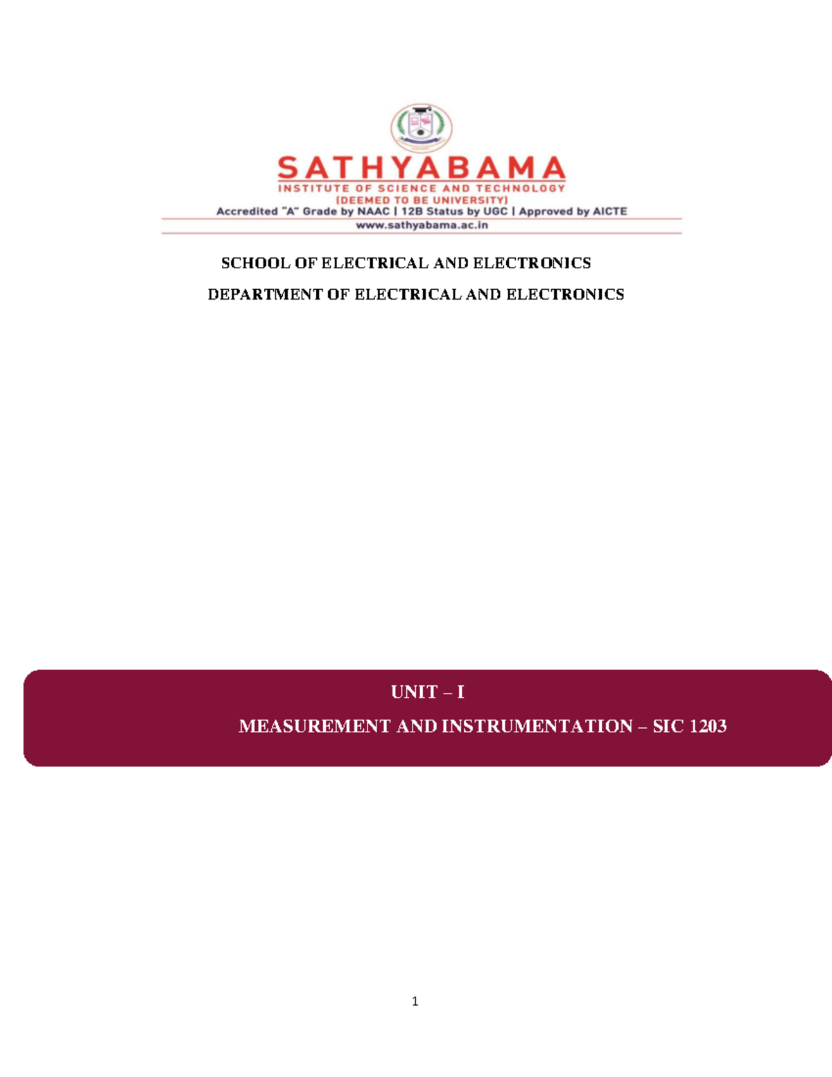 SIC 1203 Measurement & Instrumentation: Unit 1 Overview and Analysis ...