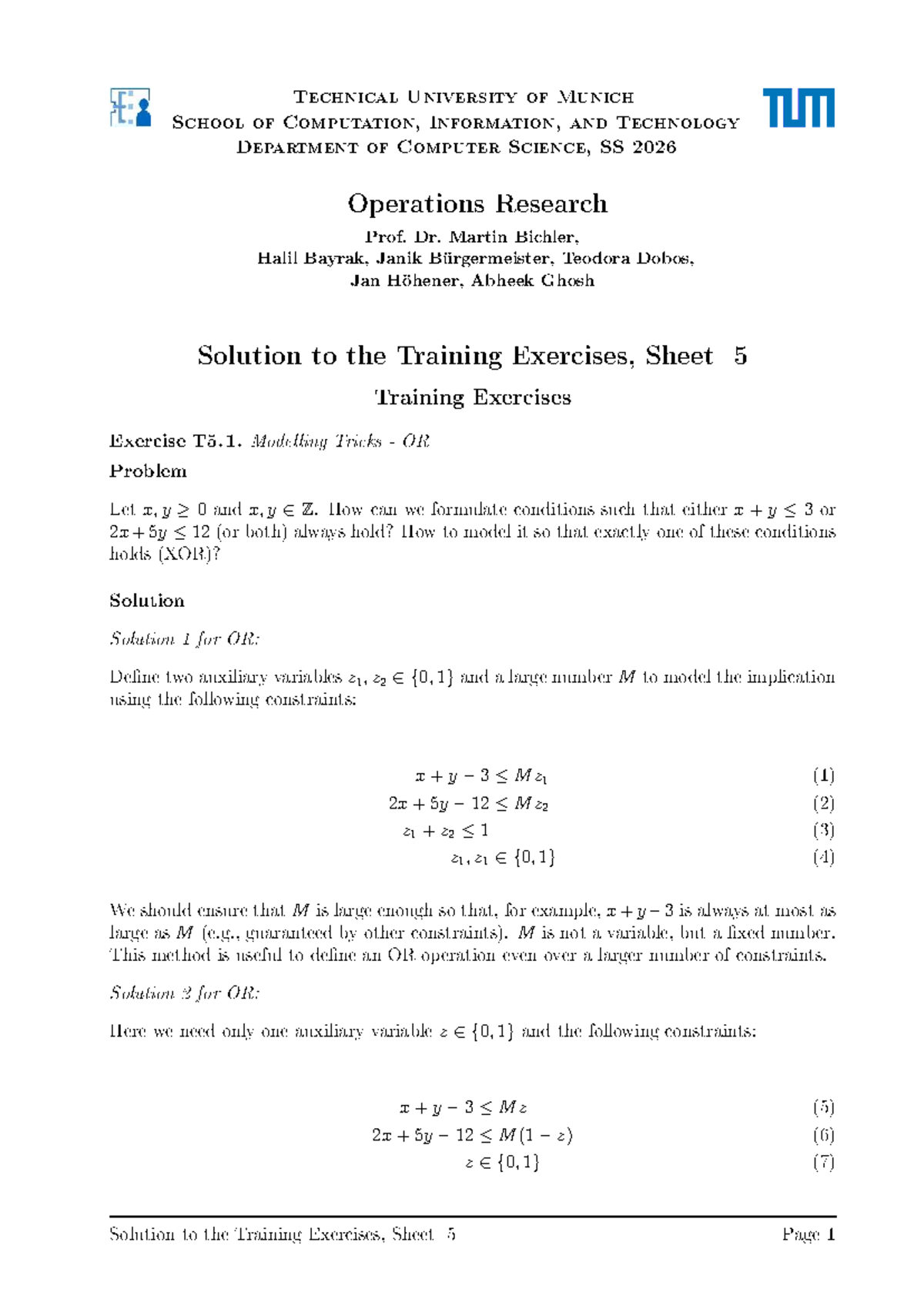 Operations Research Solutions - Training Exercises Sheet 5 (SS 2026 ...