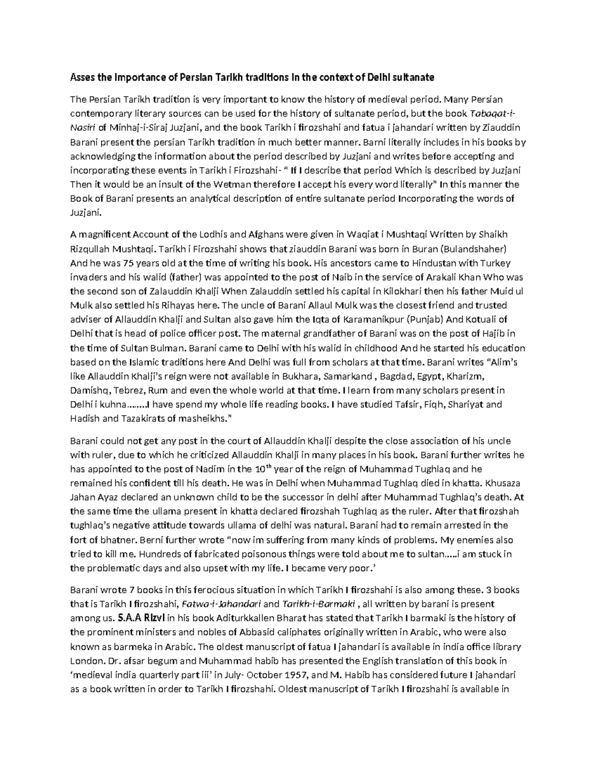 Assessing the Persian Tarikh Traditions' Role in the Delhi Sultanate ...