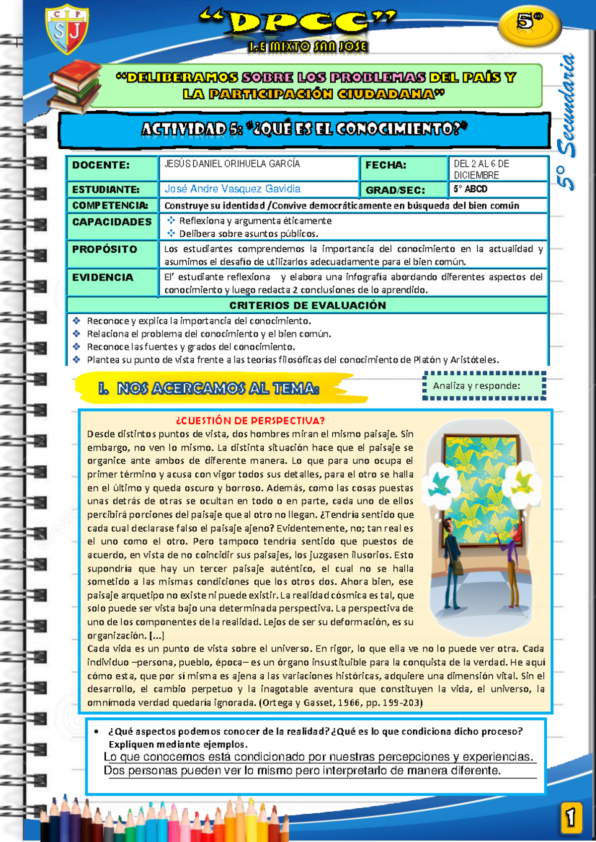 5° DPCC -ACTV - guia didactica de como hacer dpcc - 5° Secundaria “¿Qué es el conocimiento ...