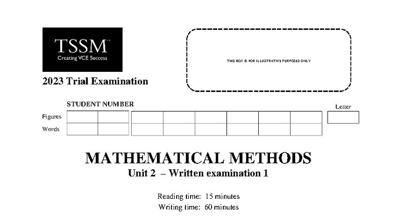 Maths Methods 2023 Unit 2 Trial Exam 1 - Question & Answer Book - Studocu