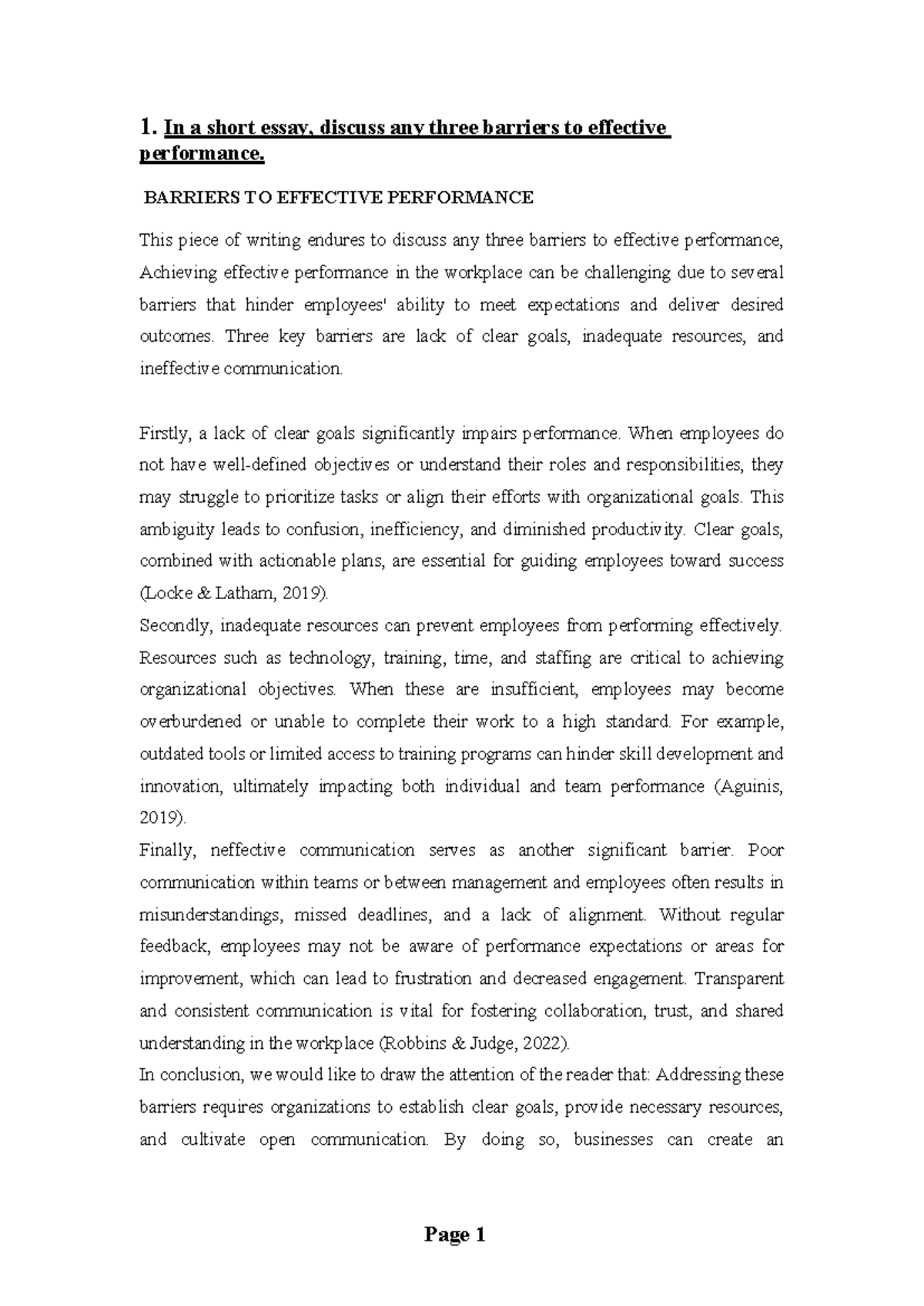 Assignment 2: Barriers to Effective Performance & Motivation Theories ...