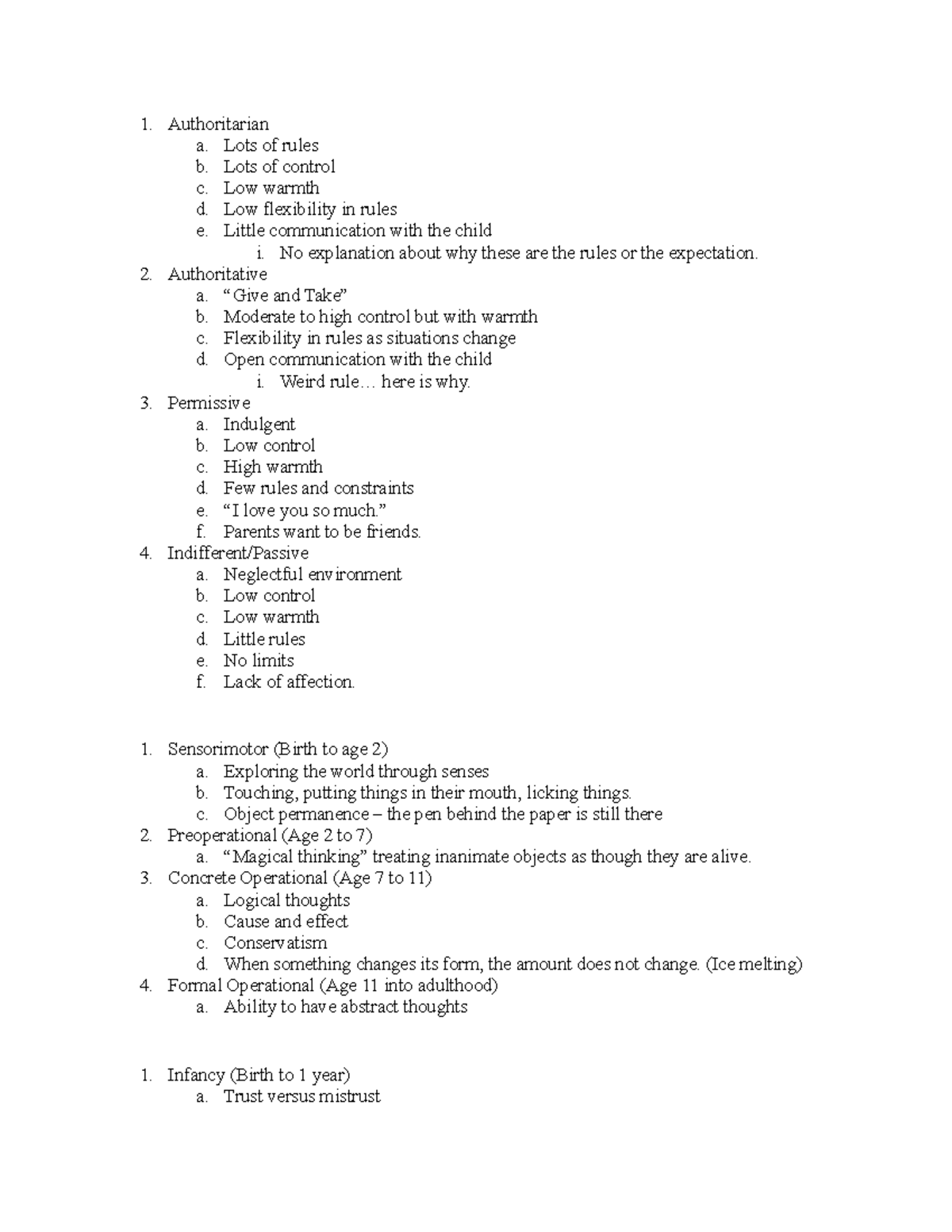 Psychology 101: Parenting Styles & Developmental Stages Notes - Studocu