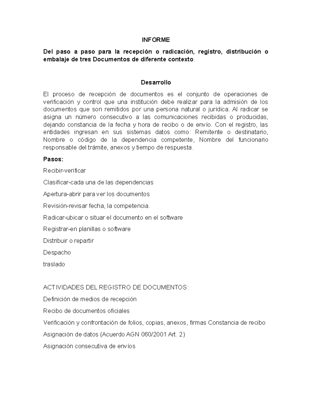 Informe AAA3 - Proceso de Recepción y Radicación de Documentos - Studocu