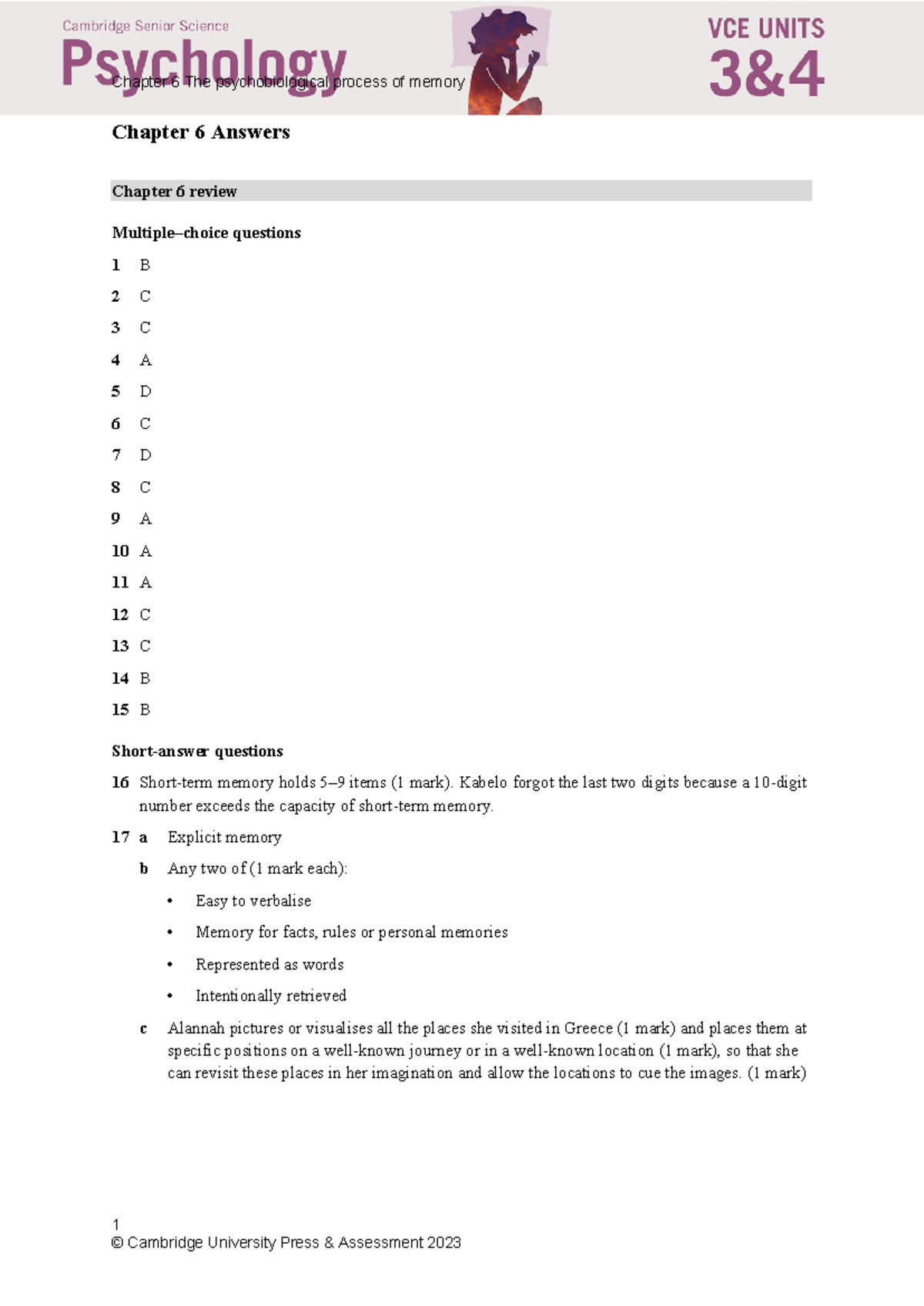 Cambridge Memory Ch 6 Review Questions & Answers - Studocu