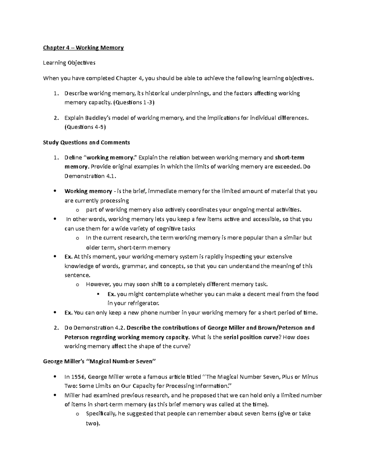 Chapter 4 - Lecture Notes on Working Memory Concepts and Models - Studocu
