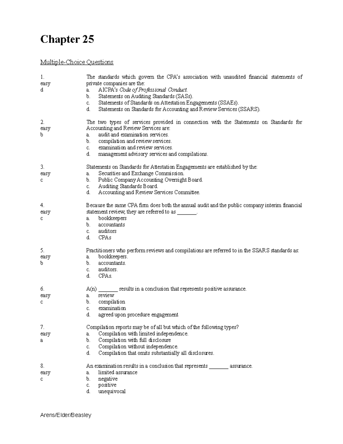 Chapter-25 (ch.19-Performing Review Engagement) - Chapter 25 Multiple ...