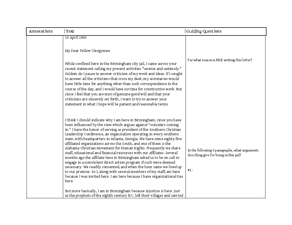 Analysis of Martin Luther King Jr.'s "Letter from Birmingham Jail ...