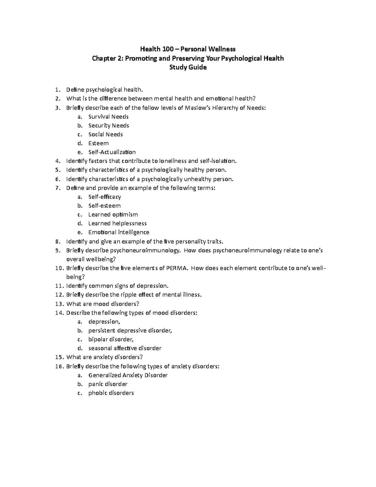 Health 100 - Chapter 2 Study Guide: Psychological Health Overview - Studocu