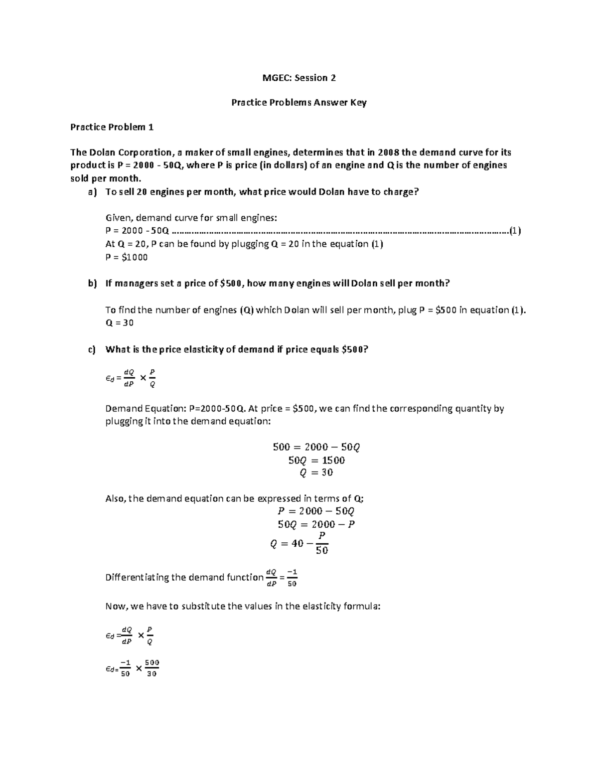 Session 2-Practice Problems-Answer Key - MGEC: Session 2 Practice ...
