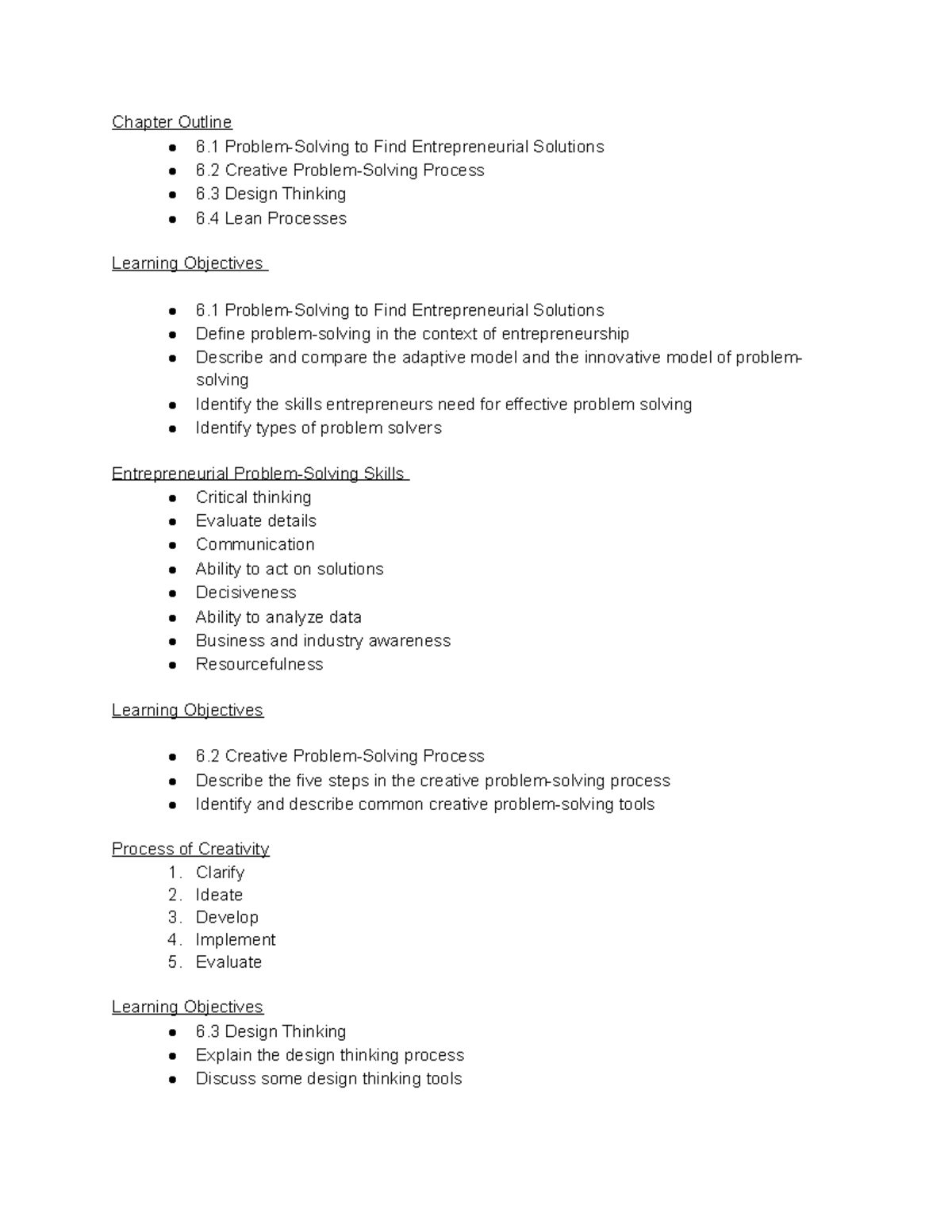 Entrepreneurship Chapter 6 - Chapter Outline 6 Problem-Solving to Find ...