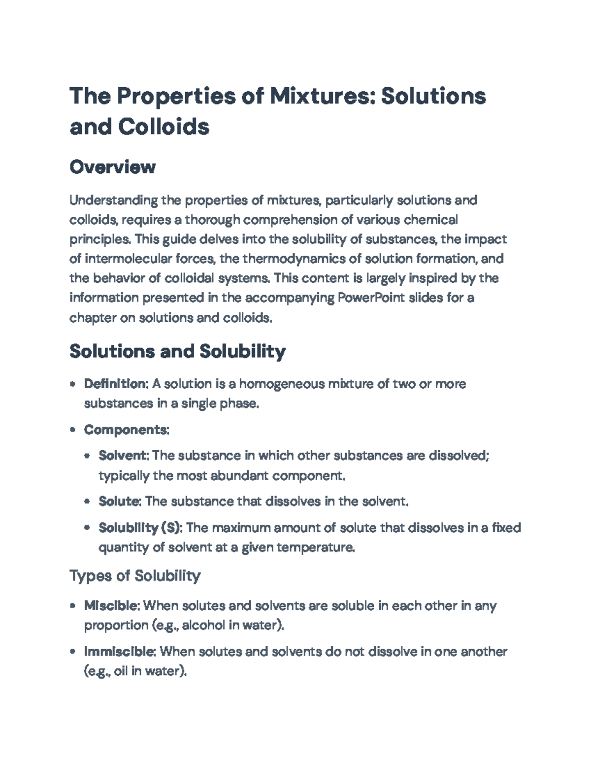 Understanding Properties of Mixtures: Solutions and Colloids Overview ...