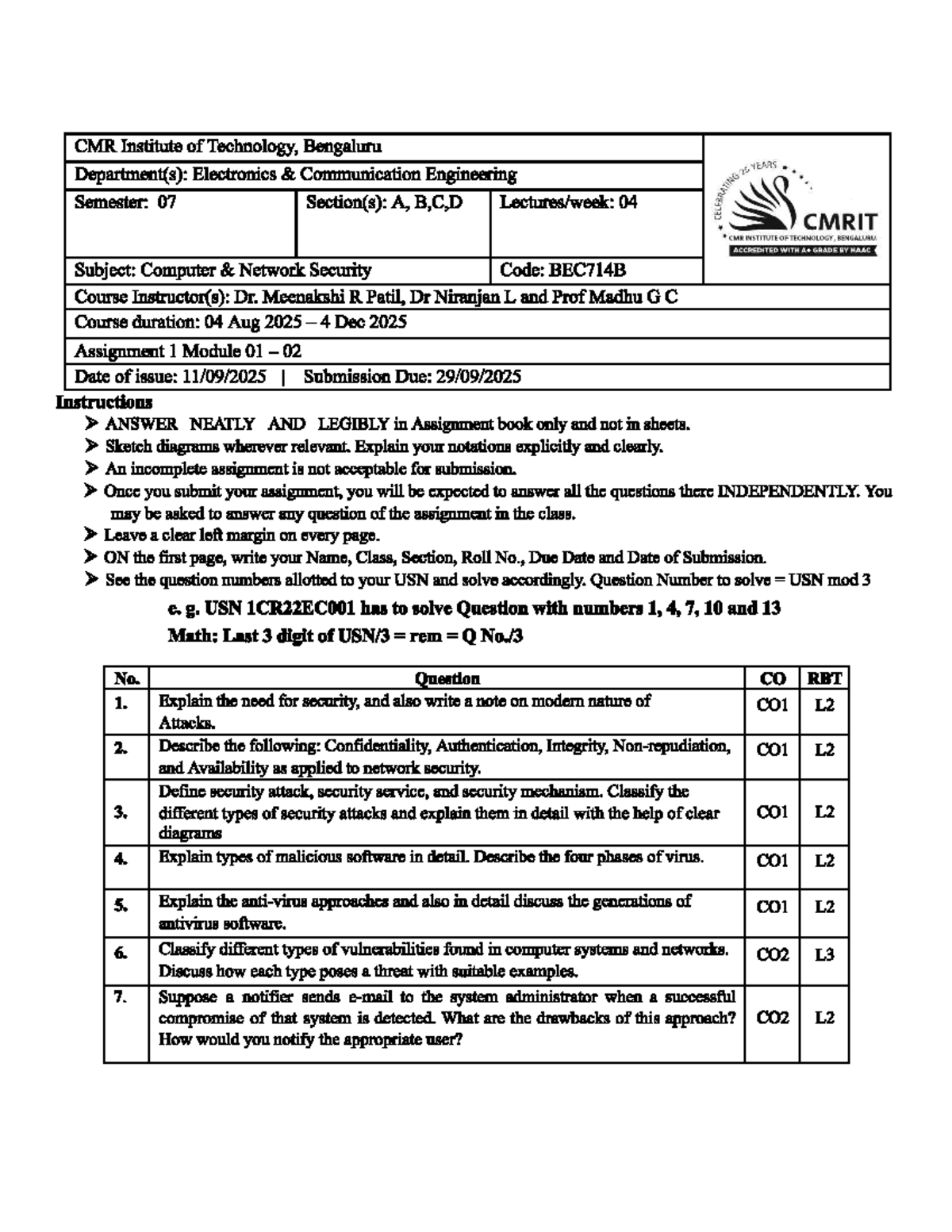 BEC714B Computer Network Security Assignment 1 Q-Bank - Studocu