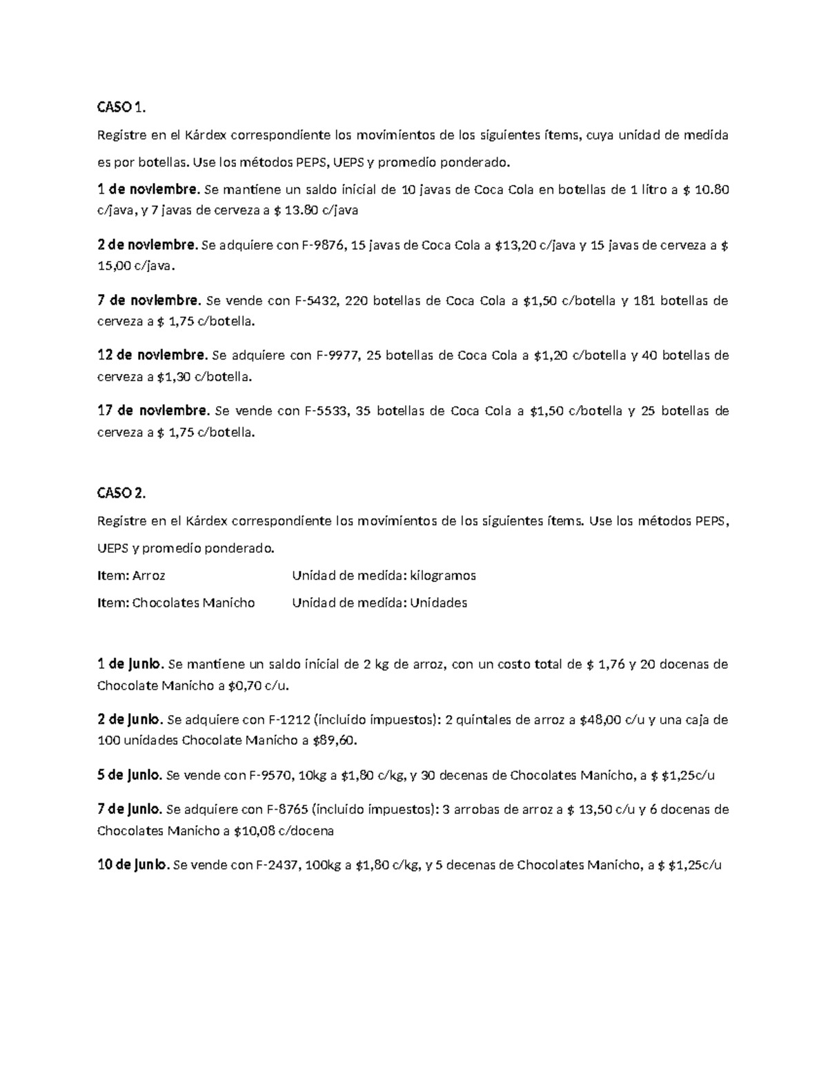 Kardex Inventory Exercises with PEPS, UEPS, and Weighted Average - Studocu