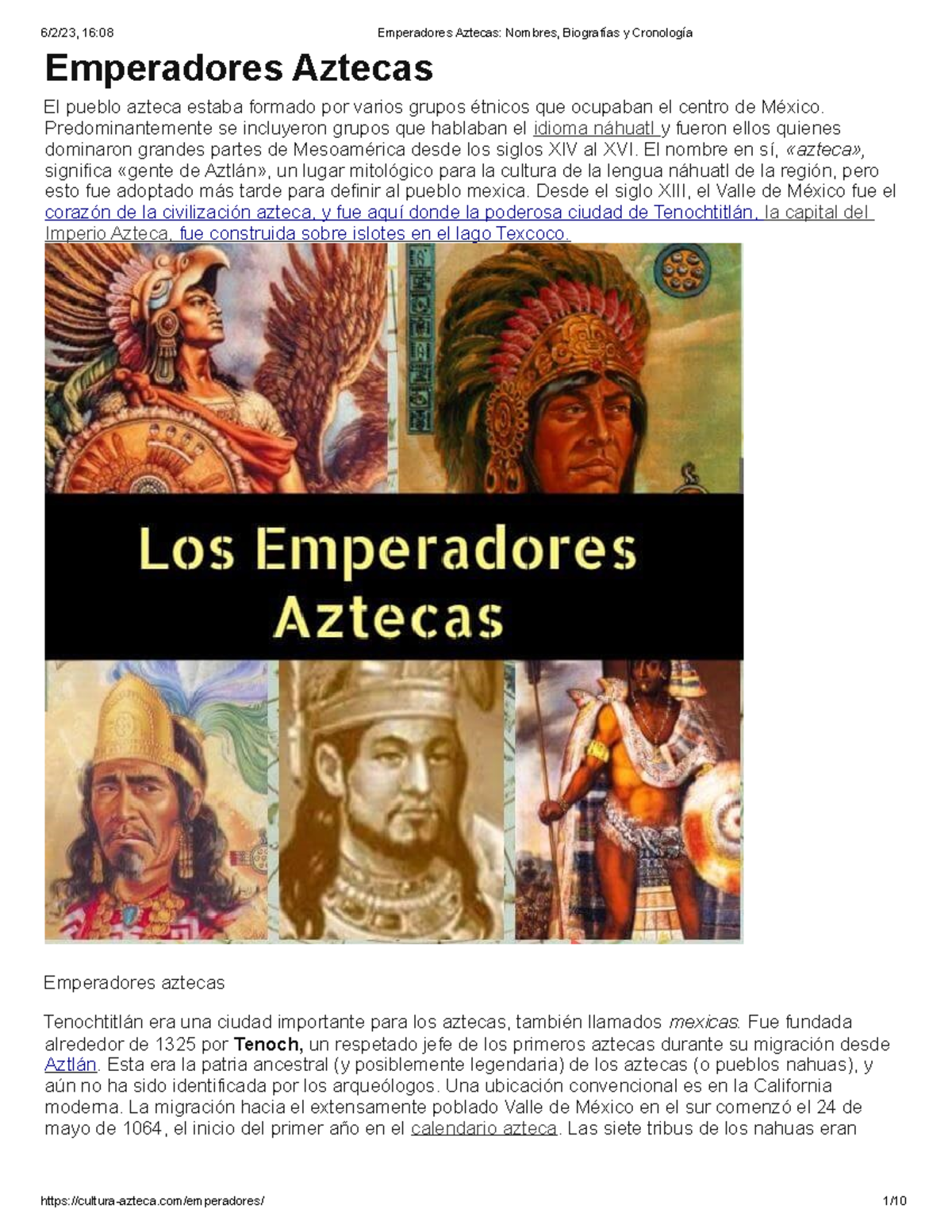 Emperadores Aztecas: Nombres y Biografías Detalladas - Studocu