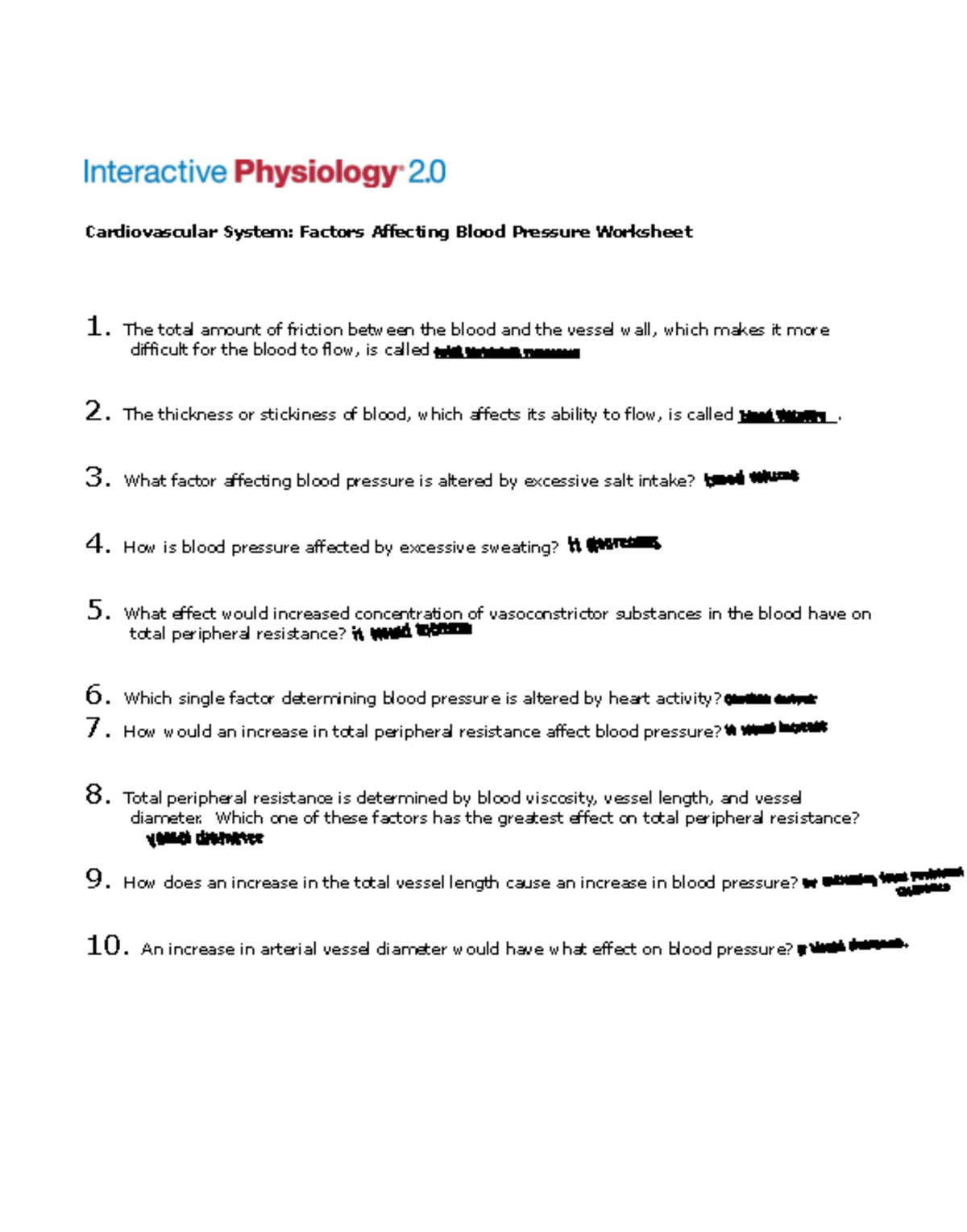 Cardiovascular IP2 Factors+Affecting+Blood+Pressure Worksheet ...