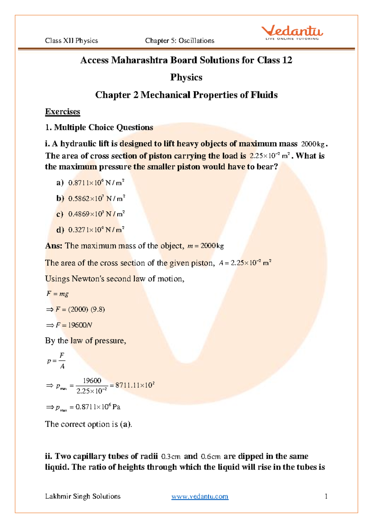 Msbshse Solutions Class XII Physics Chapter 5: Oscillations - Studocu