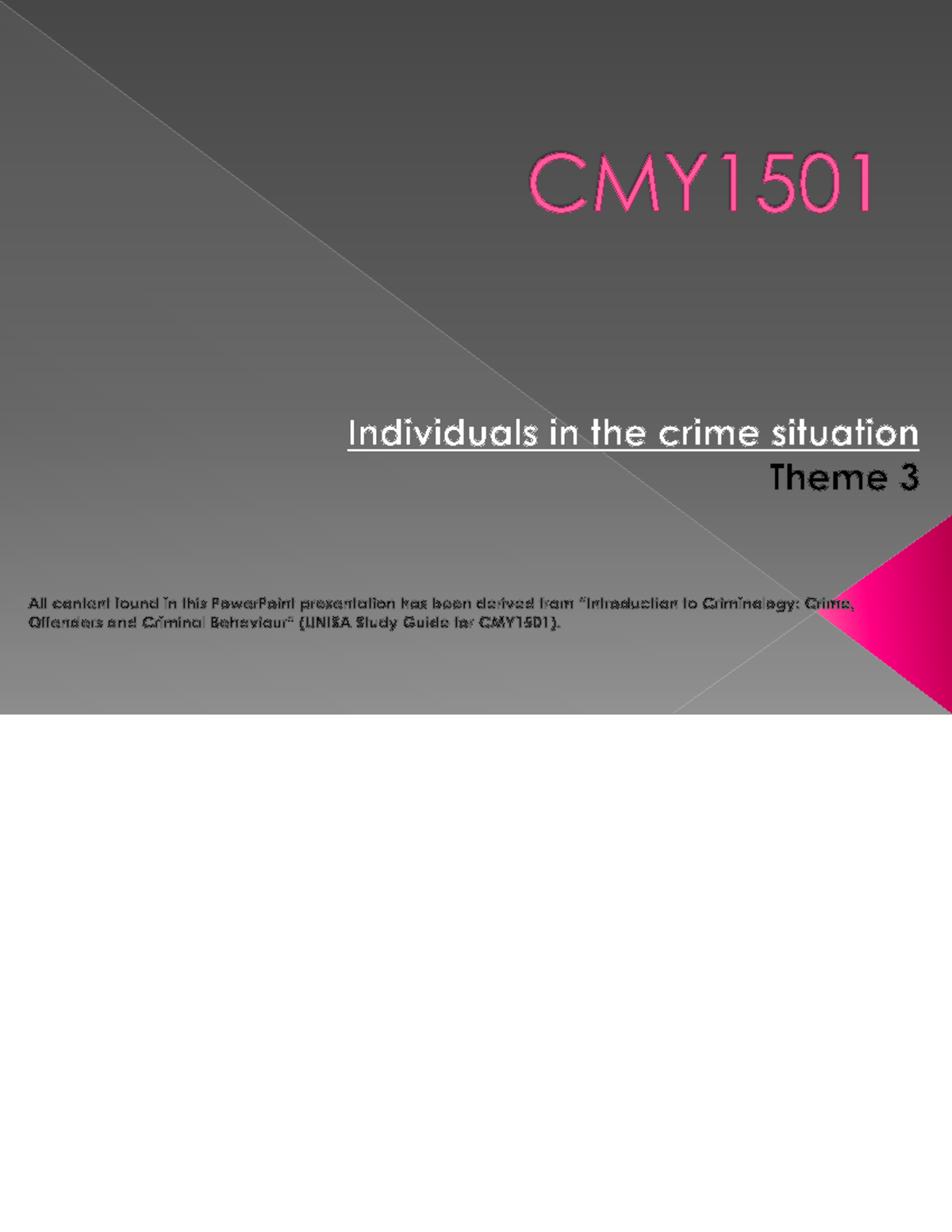 CMY1501 Theme 3 - Overview of Crime, Offenders & Criminal Behaviors ...