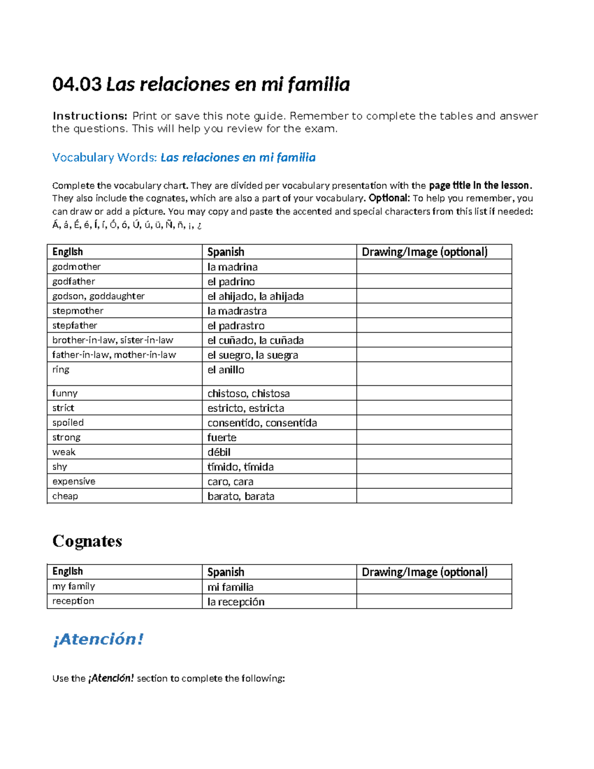 04.03 Lesson Notes: Family Relationships & Imperfect Verbs Review - Studocu